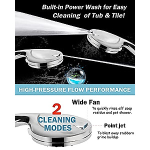 NIKISHAP 10-Mode Shower Head with High Pressure, Polished Finish, Handheld Design, Adjustable Bracket, 5 Ft Hose, and Built-in Power Wash to Clean Tub, Tile, and Pets