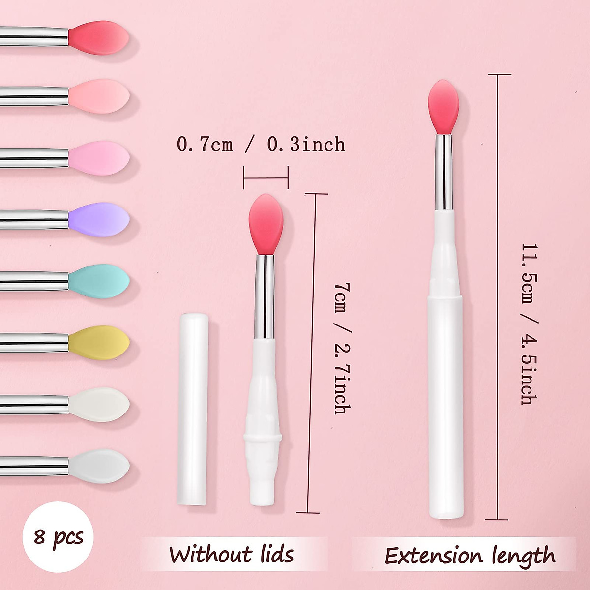 Unaone Silicone Lip Brush, 8 PCS Makeup Beauty Lipstick Brushes with Cap Lip Applicator Brushes for Lipstick Lip Gloss Lip Mask Eyeshadow