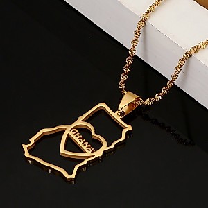 Ghana Map Pendant Necklaces Ghanaian Jewelry I Love Ghana Heart Pendant (Gold)