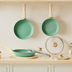 Innerwell Nonstick Frying Pan Set, 8"+9.5"+11" with Lids, Safe, Easy to Clean, Suitable for All Stovetops