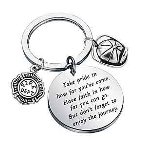 FUSTMW Firefighter Gifts Keychain Fireman Gifts Firefighter Graduation Gifts Take Pride in How Far You Have Come (silver)