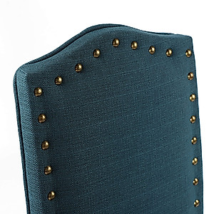 LSSBOUGHT Set of 2 Luxurious Fabric Dining Chairs with Copper Nails and Solid Wood Legs (Teal)