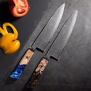 8 Inch Kiritsuke Knife Unique stablized wood Resin handle Damascus Vg10 67 Layers Japanese Stable Wood Chef Knives with Sheath (8.5”gyuto knife)