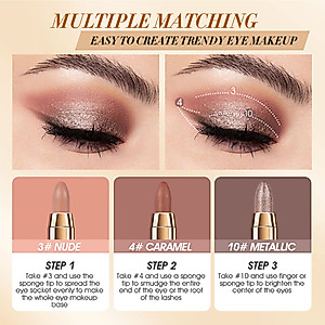 CCbeauty Matte Eyeshadow Stick Set, Cream Eye Shadow Pencil Crayon Eye Brightener Highlighter Makeup Stick Kit, Hypoallergenic Longwear Waterproof Metallic Glitter Eyeliner Makeup, Nude