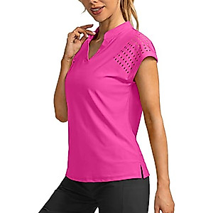 Soothfeel Women's Golf Shirt Cap Sleeve V Neck Polo Shirts Lightweight Quick Dry Workout Tennis Shirts Tops for Women(Rose, Large)
