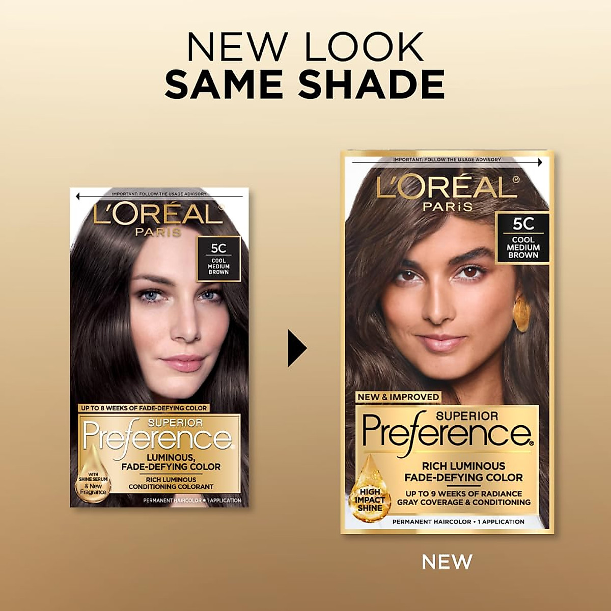 L'Oreal Paris Superior Preference Fade-Defying + Shine Permanent Hair Color, 5C Cool Medium Brown, Pack of 1, Hair Dye