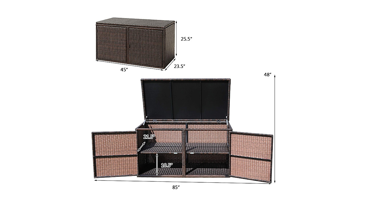 Tangkula Outdoor Wicker Storage Box - 88 Gallon Capacity