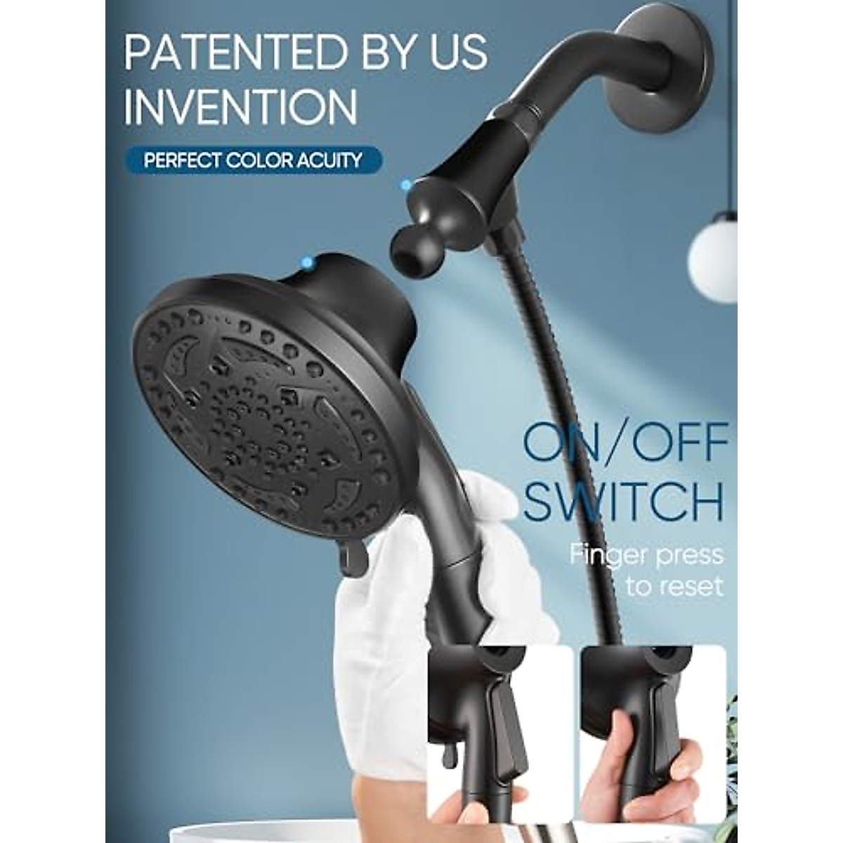 Cobbe Filtered Shower Head with handheld, High Pressure 7-mode Showerhead Hose, Bracket, Water Softener Filters Beads for Hard Remove Chlorine and Harmful Substance, Black, U.S. Patents
