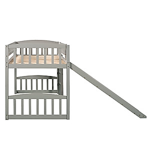 Harper & Bright Designs Kids Low Loft Bed with Slide, Twin Loft Beds for Kids, Wood Loft Bed Frame with Ladder for Boys and Girls, No Box Spring Needed, Gray