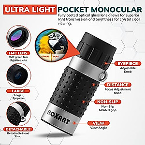 Roxant Monocular Telescope - High Definition Ultra Light Pocket Telescope - Includes Compact Monocular, Neck Strap & Cleaning Cloth, Monoculars for Adults, High Powered Handheld Telescope
