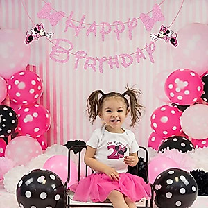GOGOPARTY Pink Mouse Happy Birthday Banner, Mouse Decoration Pink Themed Birthday Banner For Girl Kids Birthday Party Baby Shower Decorations