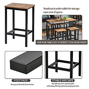DKLGG 5-Piece Dining Table Set for 4, Modern Kitchen Counter Height Table Set with 4 Stools, Wood Pub Table Bar Table Set, Dining Room Table Set Bar Table and Chairs for Small Space (Brown)