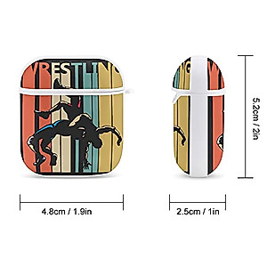 Wrestling Retro Airpods Case Cover for Apple AirPods 2&1 Cute Airpod Case for Boys Girls Women Men PC Hard Silicone Protective Skin Airpods Accessories with Keychain