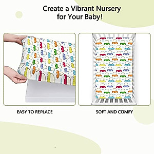 Cars Themed Fitted Crib Sheet,Standard Crib Mattress Fitted Sheet Ultra Soft Material-Crib Mattress Sheet or Toddler Bed Sheet, 28“ x52“,Multicolor