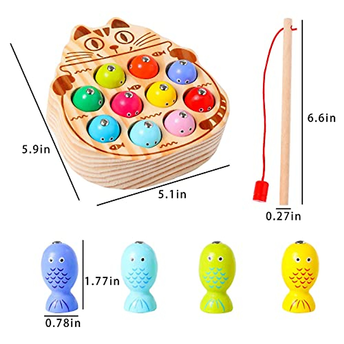 kidus Montessori Magnetic Wooden Fishing Game for Toddlers 1-3 Years Old,Fine Motor Skills Early Learning Eyes Hands Cooperation Toy for Boys & Girls Great Birthday Gift