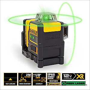 DEWALT 12V MAX Laser Level, Cross Line Laser, 2 x 360, Green (DW0811LG)