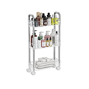 TESOIN Slim Rolling Storage Cart, 3 Tier Mobile Multipurpose Kitchen Shelf Organization Slide Out Narrow Cart, Great for Kitchen Bathroom Warehouse and More Laundry Narrow Places （Clear）