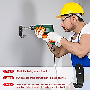 Diesisa Black Coat Hooks Wall Hook, Hooks for Hanging Coats Heavy Duty Wall Mount Hooks with Screws & Anchors, for Backpack/Wall/Outdoor Towel/Clothes/Bag - 8 Pack - Black