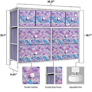 Sorbus Fabric Dresser for Kids Bedroom - Chest of 8 Drawers, Storage Tower, Clothing Organizer, for Closet, for Playroom, for Nursery, Steel Frame, Fabric Bins - Knob Handle (Tie-dye Purple)