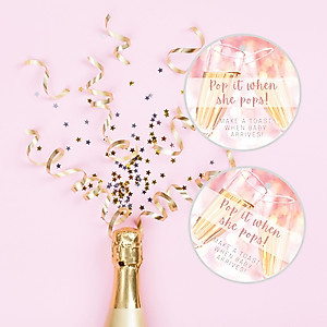 Crafters Cup Pop It When She Pops Champagne Tag | 30 Pack | 2.5'' inch Circle Tag with Pre-Cut Hole | Baby Shower Party Favor Tag | Pink Champagne Design for Baby Girl (Pop It Tag Pink), POP-CH-P-18