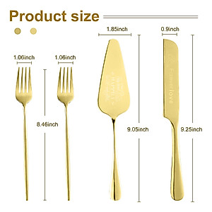 Personalized Cake Cutting Set for Wedding,4 Piece Wedding Cake Knife and Server set, Mr and Mrs Cake Cutter and Forks for Wedding, Birthday, Anniversary, Graduation Gift (gold)