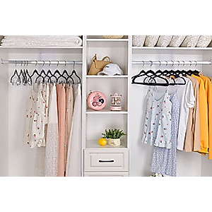 Quality Hangers 50 Pack Slim Plastic Hangers for Clothes - Heavy Duty Non-Velvet Hangers with 360° Swivel Chrome Hook & Non Slip Notches - Ideal for Dresses Coats Shirts Jackets & More - Black