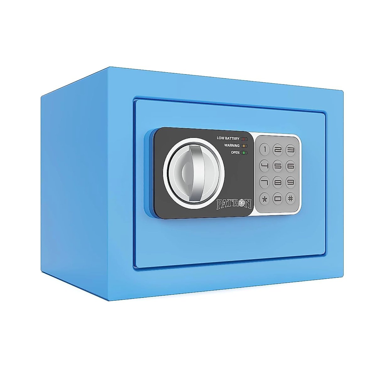PATRON small safe box with key，mini safe for money，small coin safes for home with code，little jewelry lock box for kids，Wall or Cabinet Safe for personal items，0.236 Cubic Feet Blue