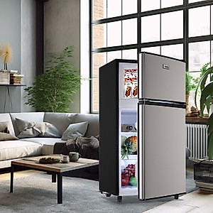 WANAI Compact Refrigerator 3.5 Cu.ft Mini Fridge with Freezer, Small Refrigerator with 7 TEMP Modes, Energy Saving, Low Noise for Bedroom, Dorm, Office, Apartment, Sliver