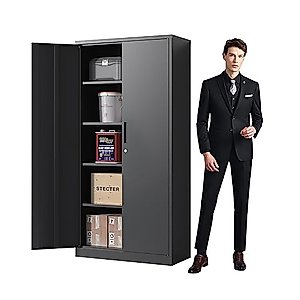 BIZOEIRON Metal Garage Storage Cabinets with Lock, 72" Black Storage Cabinet with Doors and Shelves, Heavy Duty Steel Tool Cabinets for Home Office, Warehouse, Gym, Classroom (Black)