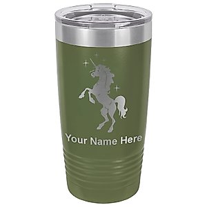 LaserGram 20oz Vacuum Insulated Tumbler Mug, Unicorn, Personalized Engraving Included (Camo Green)