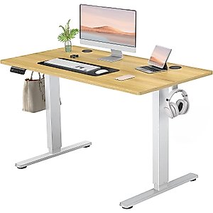 SMUG Standing Desk, Adjustable Height Electric Sit Stand Up Down Computer Table, 48x24 Inch Ergonomic Rising Desks for Work Office Home, Modern Lift Motorized Gaming Desktop Workstation, Maple