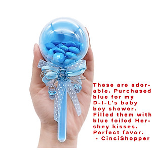 48 Pieces Fillable Baby Rattle Party Favors, Blue with Decorative Bear & Ribbon