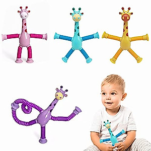 Pop Tube Fidget Toy, Giraffe Tube Toy, Telescopic Suction Cup Tube Giraffe Toy, Cartoon Telescopic Pipe Giraffe, Giraffe Toy Educational, Cartoon Puzzle Parent-Child Interactive Toy (24PC Multicolor)