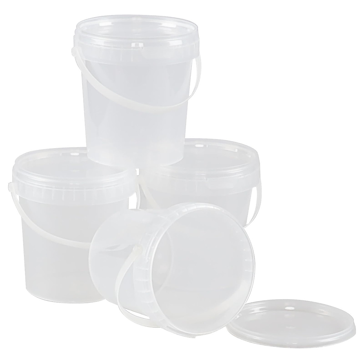 Xyskin 10 Pack Round Plastic Bucket Food Storage Containers, 28 oz Ice Cream Buckets with Lid and Handle, Clear