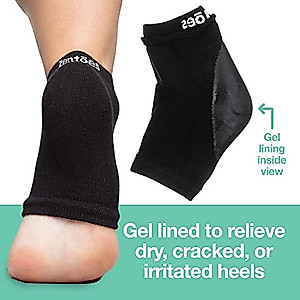 ZenToes Moisturizing Heel Socks 2 Pairs Gel Lined Toeless Spa Socks to Heal and Treat Dry, Cracked Heels While You Sleep (Regular, Black)