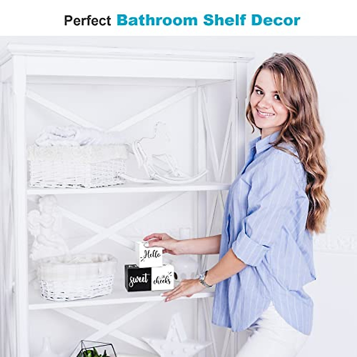 Farmhouse Set of 3 for Bathroom Decor Funny Bathroom Sign with Unique Sayings Rustic Wooden Bathroom Shelf Decor Cute Black and White Bathroom Decor For The Guest Restroom Home Decoration