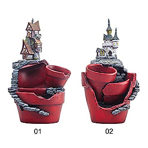 ZFRANC Flower Pot - Creative Castle House Shaped Resin Garden Pot, New Novelty Bonsai Plant Flower Pot for Succulents, Cactus, Flowers, Indoor Outdoor Decorations