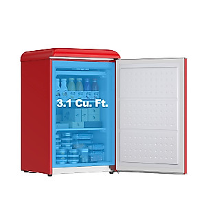 Galanz GLF31URDR Electric Mini Compact Upright Freezer Adjustable Mechanical Temperature Control, 3.1 Cu.Ft, Red