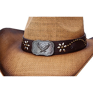 Queue Essentials Men & Women's Woven Straw Cowboy Cowgirl Hat Western Outback w/Wide Brim (Eagle)