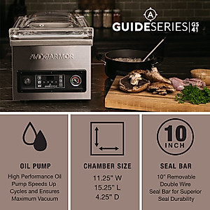 Avid Armor Chamber Vacuum Sealer GS41 Guide Series 10" Seal Bar Powered by Rotary Oil Pump, for Liquid-Rich Wet Foods, Cooking Sous Vide, Infusions/Pickling, Commercial Chamber Sealer (10" Seal Bar)