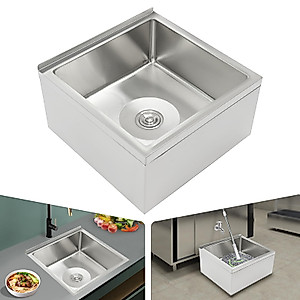 Commercial Mop Sink Floor Basin 24x24x13" 304 Stainless Steel Mop Service Basin with Quick Draining Filter Basket Household Mop Bucket Single Bowl Kitchen Sink Prep&Utility Sink