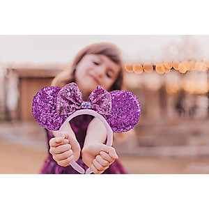 WW-WONDERFULWORLD Purple Mouse Ears Headbands With Bow & Snowflake & Girls Sequins, for Cartoon Princess Costume Cosplay Decoration, Glitter Christmas Party for Kids & Women; PR (Soft Flannel)