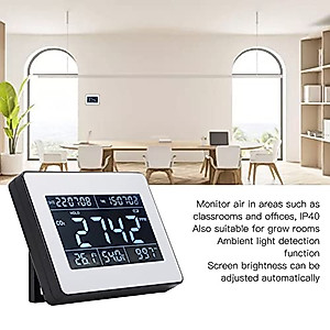 Indoor CO2 Monitor, Historical Data Record 6 in 1 Multifunction Automatic Brightness Adjustment High Accuracy Carbon Dioxide Detector IP40 for Classrooms