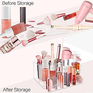 Hair Tool Organizer, Clear Acrylic Hair Dryer Holder and Hair Tools Organizer with Drawer, Bathroom Vanity Countertop Storage Organizer for Blow Dryer, Curling Irons, Makeup, Toiletries (Clear)