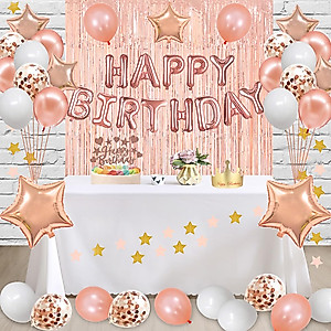 Fancypartyshop 10th Birthday Decorations - Rose Gold Happy Birthday Banner and Sash with Number 10 Balloons Latex Confetti balloons Ideal for Girl 10 years old birthday (10th birthday) Rose Gold