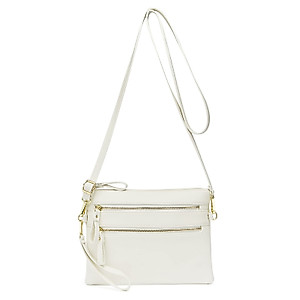 WOZEAH Small Crossbody Purse for Women,Multi Zipper Pocket Shoulder bag (white)