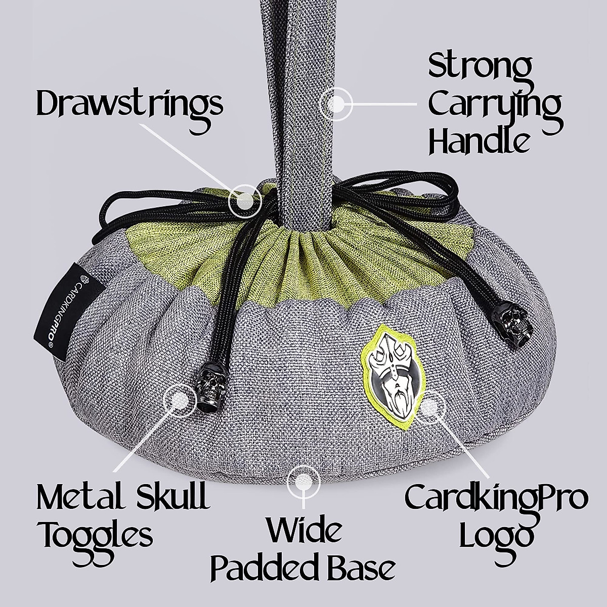 CardKingPro Monstrous - Dice Bag with 8 Pockets - Gray/Green - Huge Capacity 500+ Dice - Great for Dice Hoarders