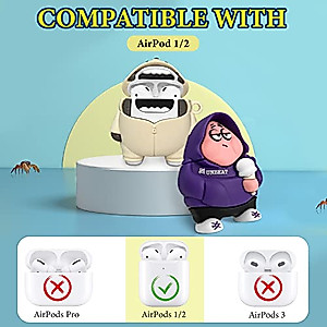 3 Pack Cute Cartoon Character AirPods Case for AirPod 2/1,3D Kawaii AirPod Case 2nd Generation,Funny Fun Cartoon Cool Soft Silicone Protective Cover for Apple Airpods Case with Keychain for Women Men