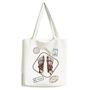 Human Body Bone Foot Sketch Stamp Shopping Ecofriendly Storage Canvas Tote Bag