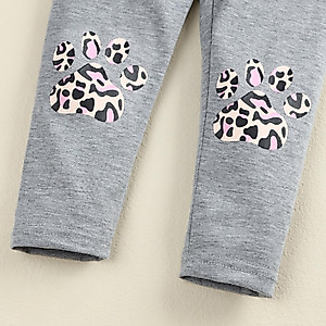 Axumity Toddler Girl Clothes Cat Print Pullover Sweatshirt + Leopard Print Pant 2-Piece Kid Girl Fall Winter Pants Set(4-5T)